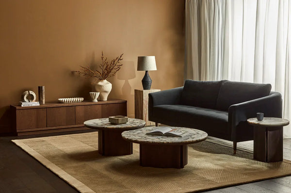 Leon Marble Coffee Table Tobacco Ash 1000mm – the design library